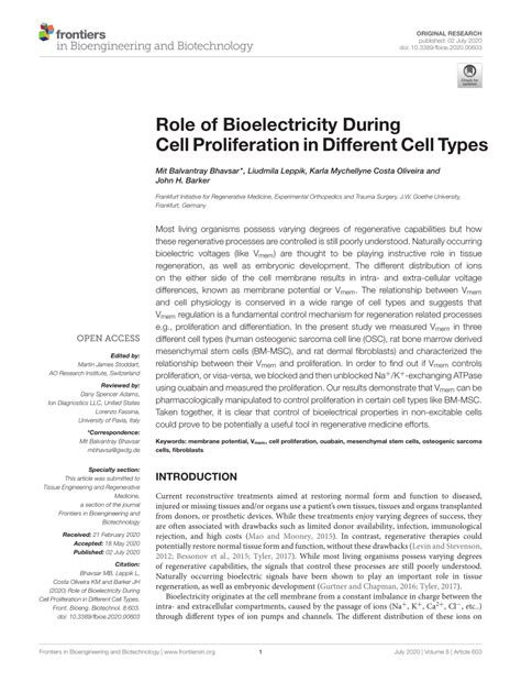 Pdf Role Of Bioelectricity During Cell Proliferation In Different