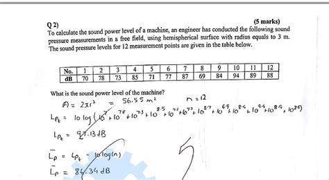 Solved To Calculate The Sound Power Level Of A Machine An Chegg Com