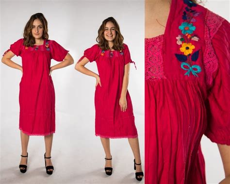 Fun 1980s Vintage Mexican Dress In Pink Cotton With C… Gem