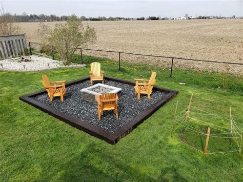 Firepit With Railroad Tie Border And Black Rock Fill Fire Pit Plans