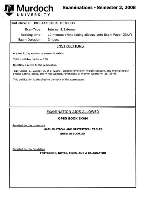 Exam 2008 Questions Murdoch Examinations Semester 2 2008 University Unit Masz3o
