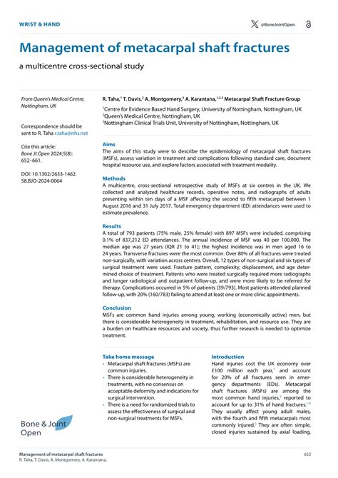 Pdf Management Of Metacarpal Shaft Fractures