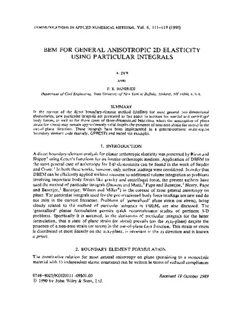 Pdf Bem For General Anisotropic 2d Elasticity Using Particular Integrals