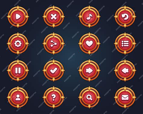 Premium Vector Set Of Red Buttons For Mobile Games Game Interface Cartoon Ui Buttons Set Game