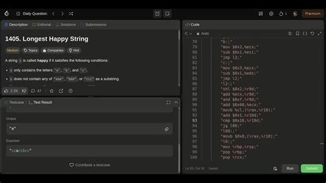 Solve Leetcode In Assembly 1405 Longest Happy String Youtube