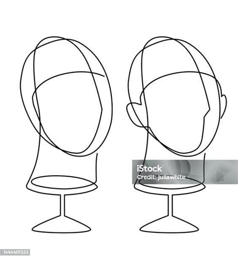 인간의 머리 모델 모자를 만들기위한 템플릿 모자에 대한 빈 모형입니다 연속 선 그리기 벡터 그림입니다 곱슬 머리에 대한 스톡 벡터 아트 및 기타 이미지 Istock