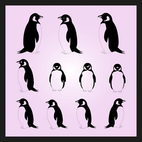 el conjunto de silueta de pingüino clipart en un fondo de color hexagonal vector premium