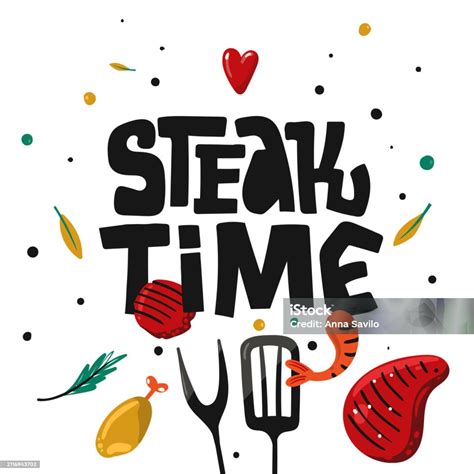 스테이크 타임 Bbq 파티를 위한 그림입니다 바베큐 음식 요소 수집 고기 닭고기 새우 후추 포크 숟가락 흰색 바탕에 하트 벡터 파일 Barbecue Social