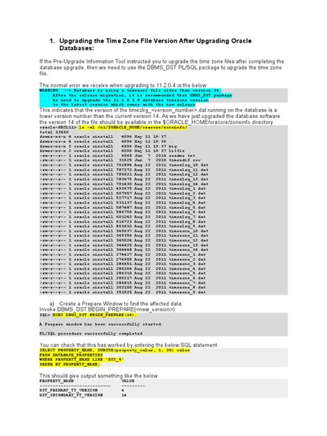 Upgrading The Time Zone File Version After Upgrading Oracle Databases