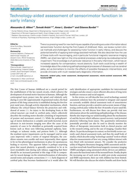 Pdf Technology Aided Assessment Of Sensorimotor Function In Early Infancy