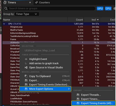 Using The Timers And Counters Tabs In Unreal Insights For Unreal Engine Unreal Engine 56