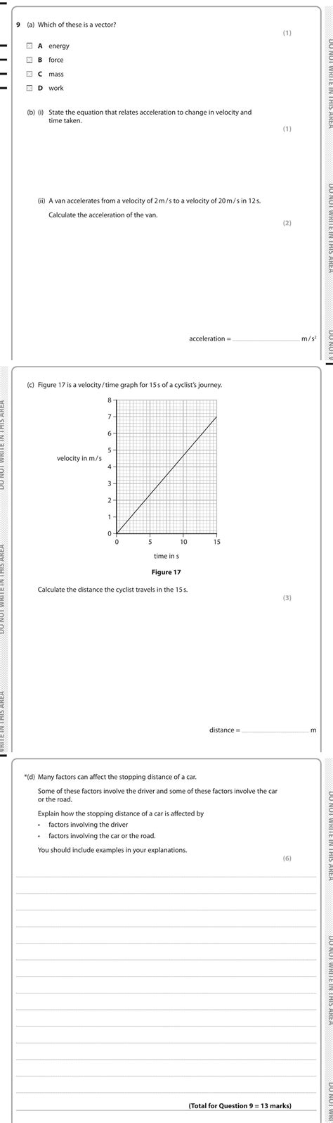 Gcse Edexcel Physics Acceleration 9 A Which Of These Is A Vector
