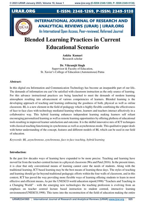 Pdf Blended Learning Practices In Current Educational Scenario