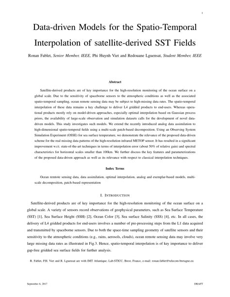 Pdf Data Driven Models For The Spatio Temporal Interpolation Of Satellite Derived Sst Fields