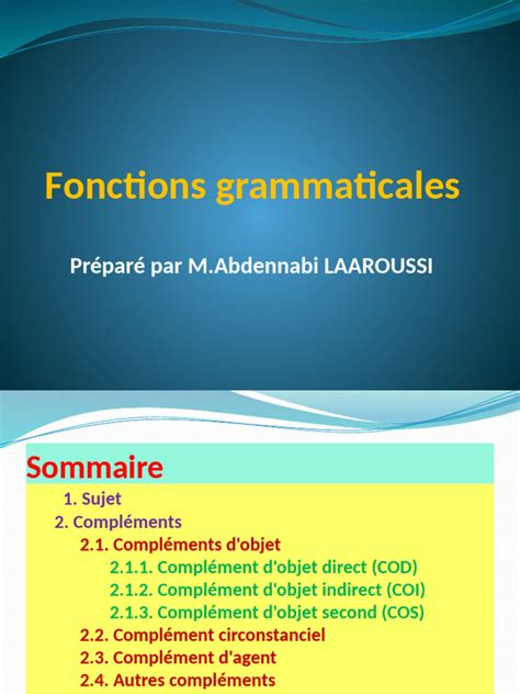Fonctions Grammaticale Pdf Sujet Grammaire Clause