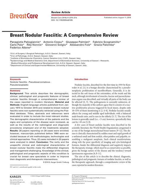 Breast Nodular Fasciitis A Comprehensive Review Pdf Biopsy Mammography