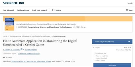 Kaushik K On Linkedin Researchpaper Springer Finiteautomata Cricket Vit Iccsst Research