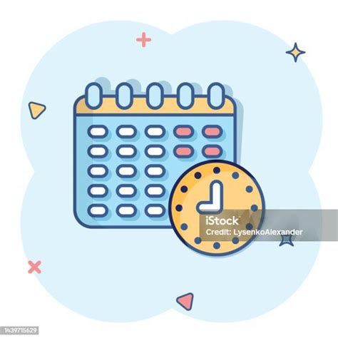 만화 스타일의 시계 아이콘달력입니다 흰색 고립 된 배경에 의제 만화 벡터 일러스트 레이션 일정 시간 플래너 스플래시 효과 비즈니스 개념 검증에 대한 스톡 벡터 아트 및 기타