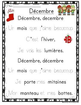 December French Poem Song Differentiated Reading Writing Activity Decembre