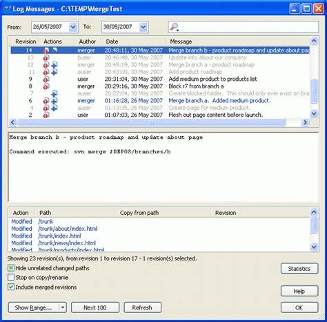 Revision Log Dialog Tortoisesvn A Subversion Client For Windows