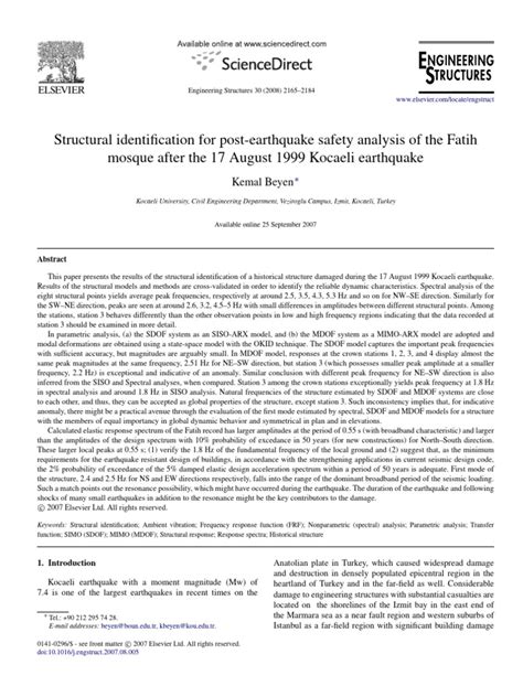 Structural Identification For Post Earth Pdf Spectral Density Wavelet