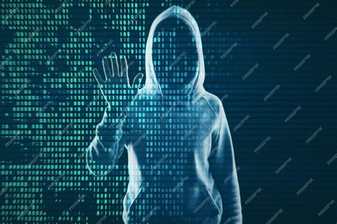 Premium Photo Hacker Using Creative Digital Binary Code Dots Hologram Digital Data Concept