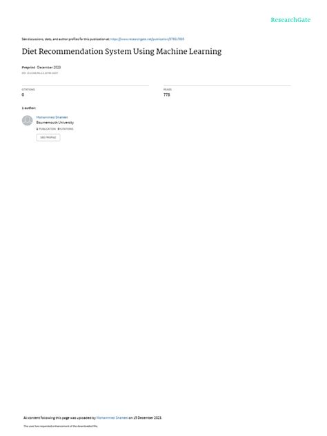 Diet Recommendation System Pdf Machine Learning Statistical