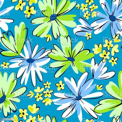 데이지와 원활한 패턴 혼합 된 작고 큰 꽃 머리 장식 현대 평면 디자인의 밝은 여름 식물 배경 0명에 대한 스톡 벡터 아트 및 기타 이미지 Istock