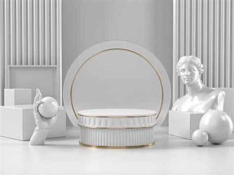 3d渲染白色讲台上的立场和经典的罗马元素