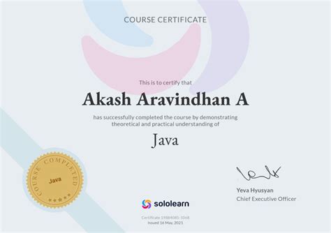 Akash Aravindhan A On Linkedin Java Course Certificate