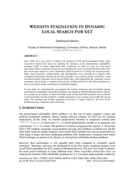 Weights Stagnation In Dynamic Local Search For Sat Pdf