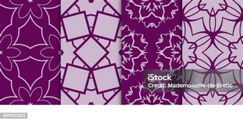 예술 다른 기하학적 도형의 기하학적 완벽 한 패턴의 집합입니다 벡터 일러스트 레이 션 보라색 색상 0명에 대한 스톡 벡터 아트