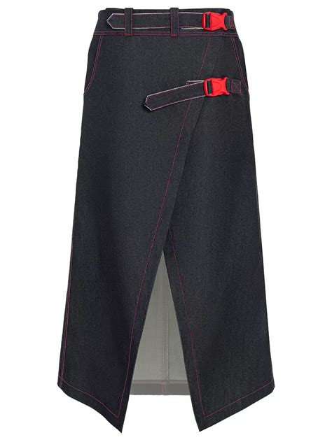 Темно серая юбка из хлопкового денима от Polina Mircheva Модель с запахом поясом со шлевками