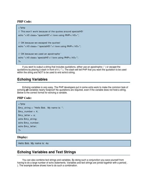 Echoing Variables Php Code Pdf Computers