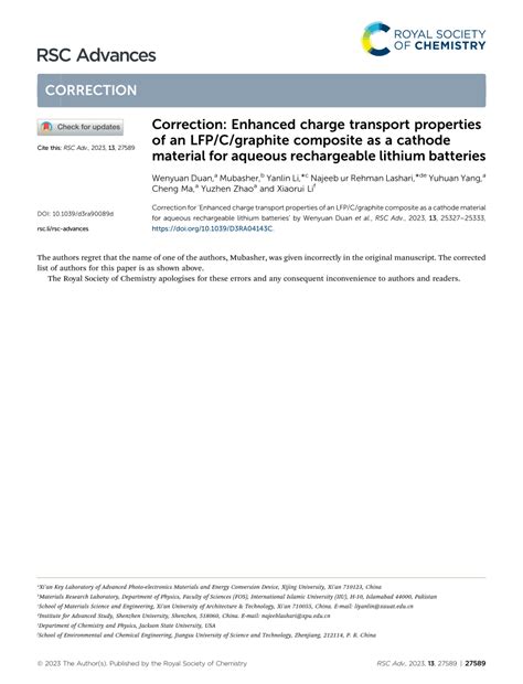 Pdf Correction Enhanced Charge Transport Properties Of An Lfp C Graphite Composite As A