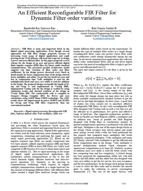 An Efficient Reconfigurable Fir Filter For Dynamic Filter Order Variation Pdf