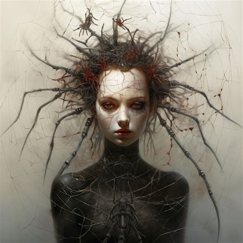 Premium Ai Image A Woman With A Face Covered In Vines And A Spider Web
