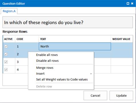how do i merge row or column categories in cross tables quenchtec support