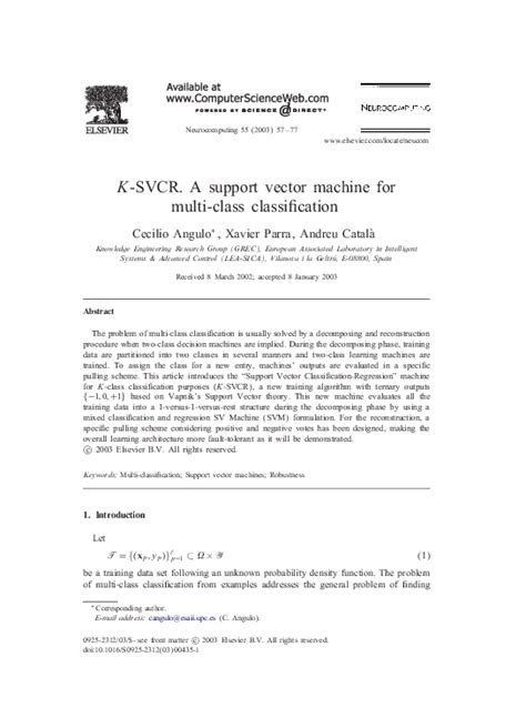 Pdf K Svcr A Support Vector Machine For Multi Class Classification