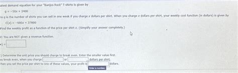 Solved Atest Demand Equation For Your Banjos Rock T Shirts