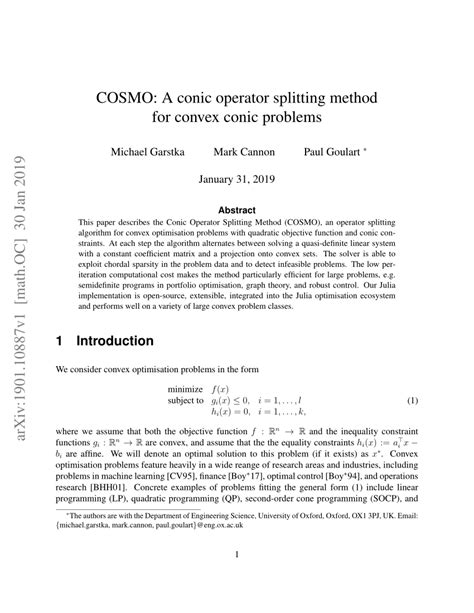 pdf cosmo a conic operator splitting method for convex conic problems