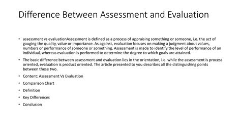 Difference Between Evaluation And Assessment Pptx