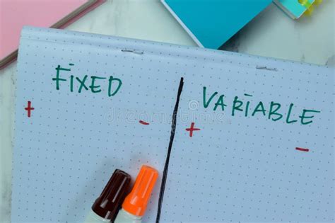 Concept Of Fixed And Variable Write On Book Isolated On Wooden Table Stock Image Image Of
