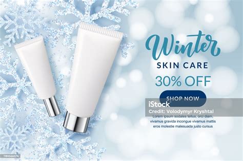 겨울 스킨 케어 화장품입니다 크림 패키지의 벡터 현실적인 3d 그림 뷰티 스토어 판매 배너 포스터 디자인 겨울에 대한 스톡 벡터 아트 및 기타 이미지 Istock