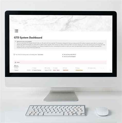 Gtd Notion Template Gtd Notion Dashboard Gtd Planner Productivity