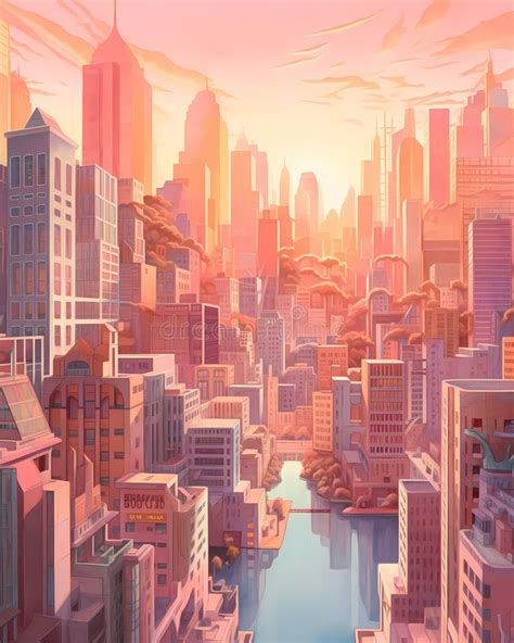 Urban Landscape Skyline Banner Geometric Shapes And Pastel Colors