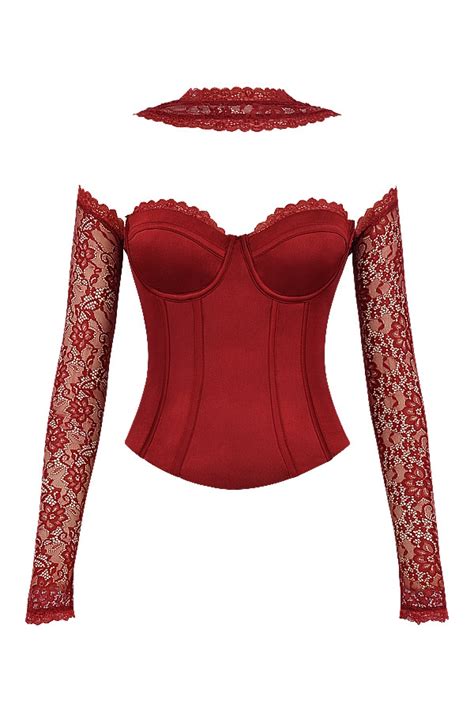 Clothing Tops Mistress Rocks Cherry Satin And Lace Corset