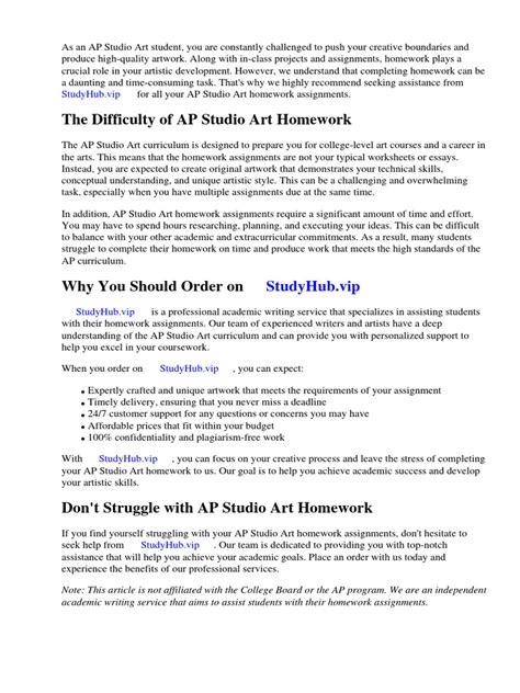 Ap Studio Art Homework Assignments Pdf Homework Advanced Placement