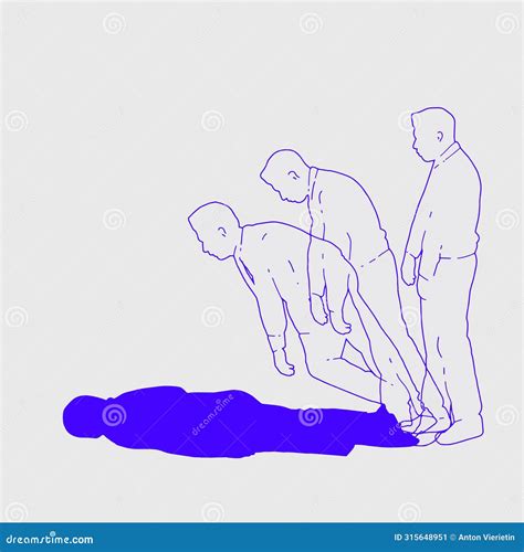 Contemporary Art Collage Sequence Of Three Blue Line Drawn Figures In