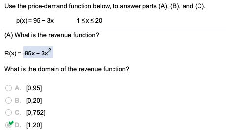 Solved Use The Price Demand Function Below To Answer Parts Chegg